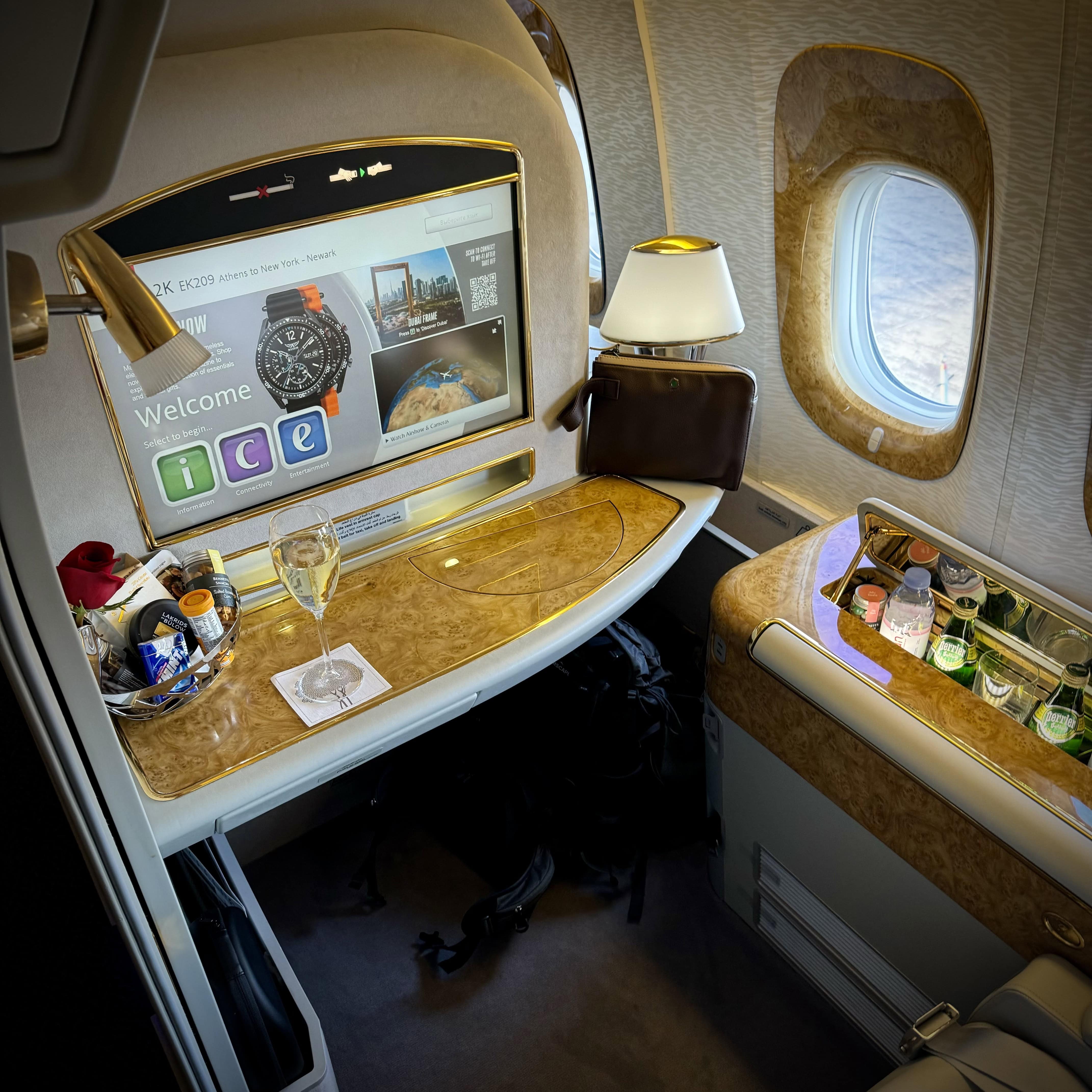 Emirates First Class Review: Athens to New York/Newark - Trekking for ...